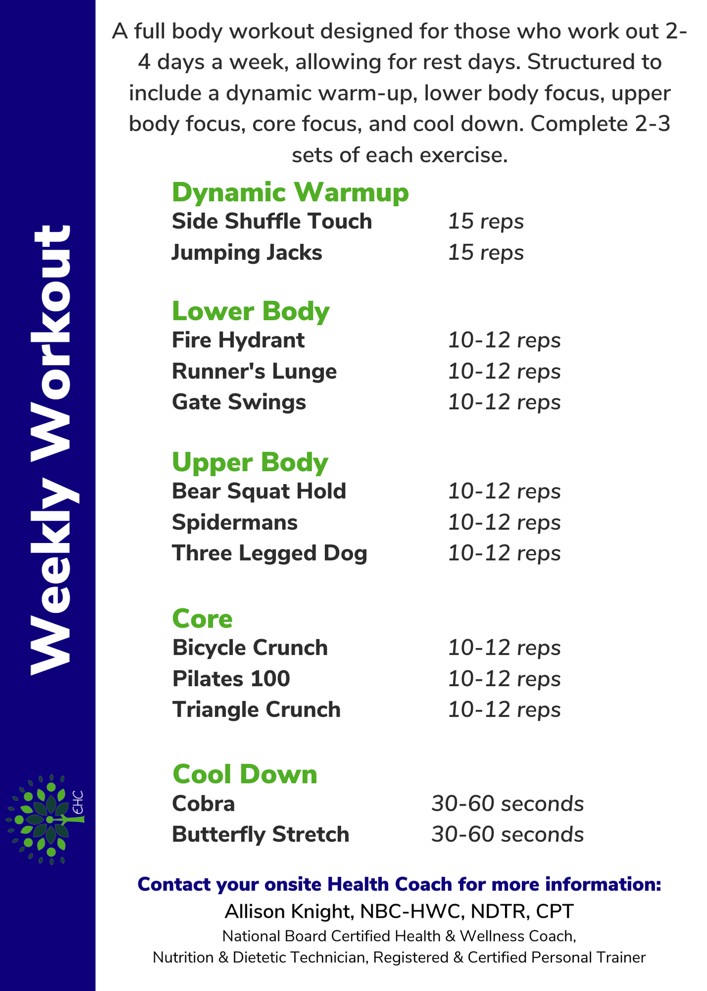 Fitness Friday: Weekly Workout A full body workout designed for those ...